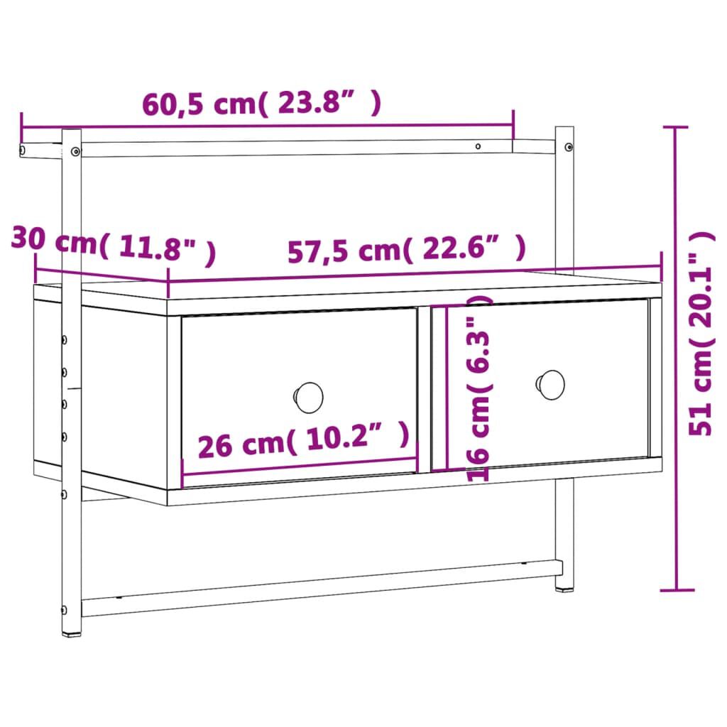 vidaXL Dulap TV montat pe perete, stejar sonoma, 60,5x30x51 cm, lemn ...