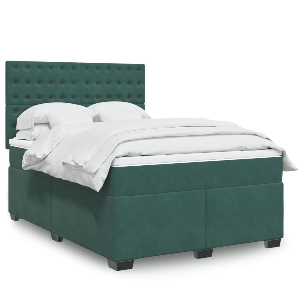 vidaXL Pat box spring cu saltea, verde închis, 160x200 cm, catifea ...