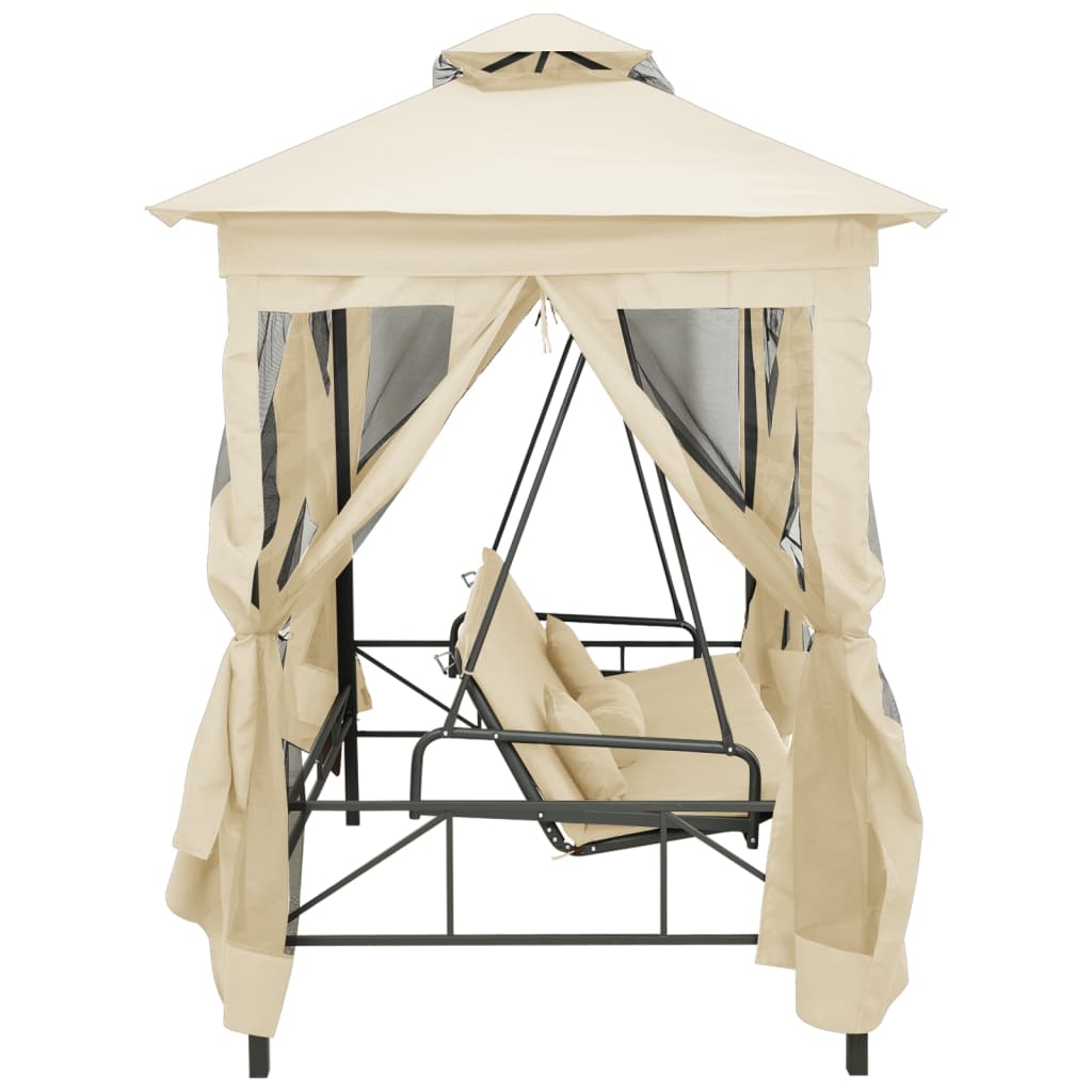 vidaXL Balansoar extensibil cu pavilion, alb crem | vidaXL.ro