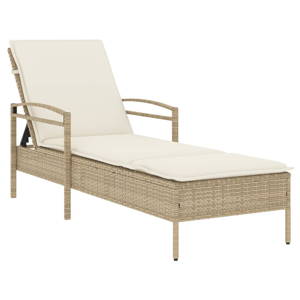 vidaXL Șezlong cu pernă, bej, 63x200x81 cm, poliratan | vidaXL.ro