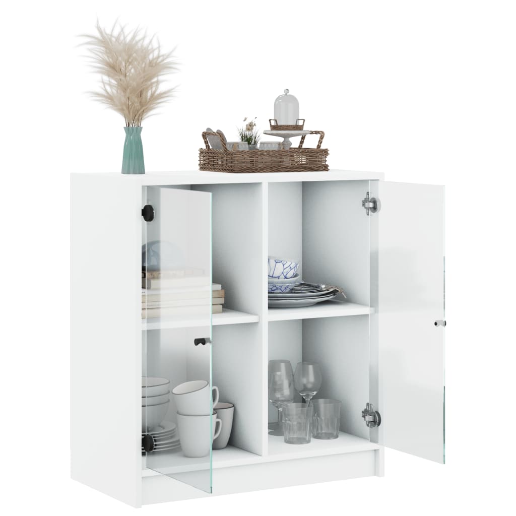 vidaXL Dulap lateral cu uși din sticlă, alb, 68x37x75,5 cm | vidaXL.ro