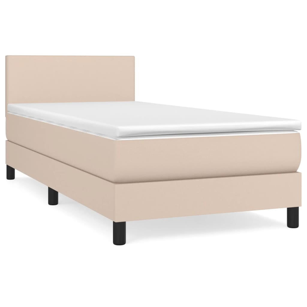 vidaXL Pat box spring cu saltea, cappuccino, 100x200cm piele ecologică ...
