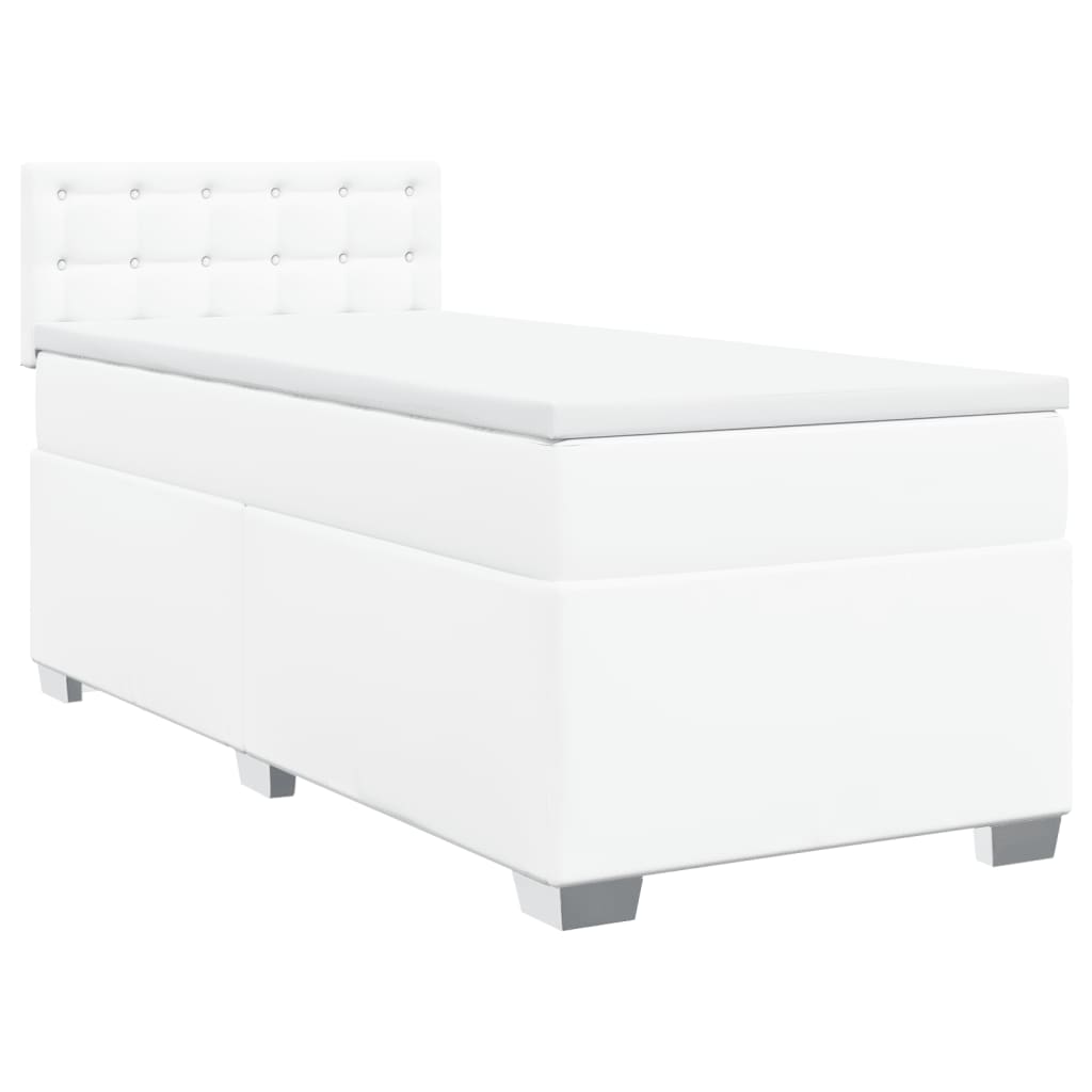 vidaXL Pat box spring cu saltea, alb, 100x200 cm, piele ecologică ...