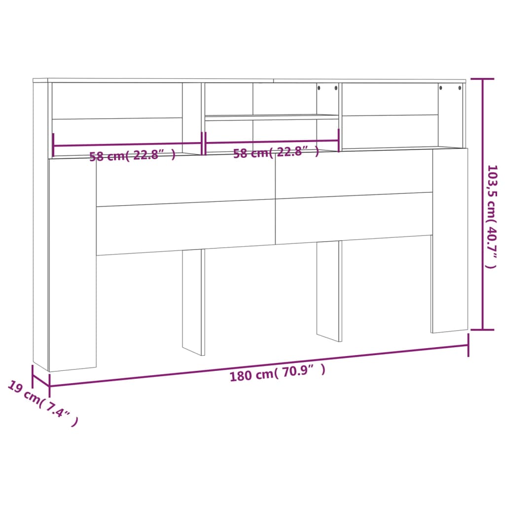 vidaXL Tăblie de pat cu dulap, stejar sonoma, 180x19x103,5 cm | vidaXL.ro