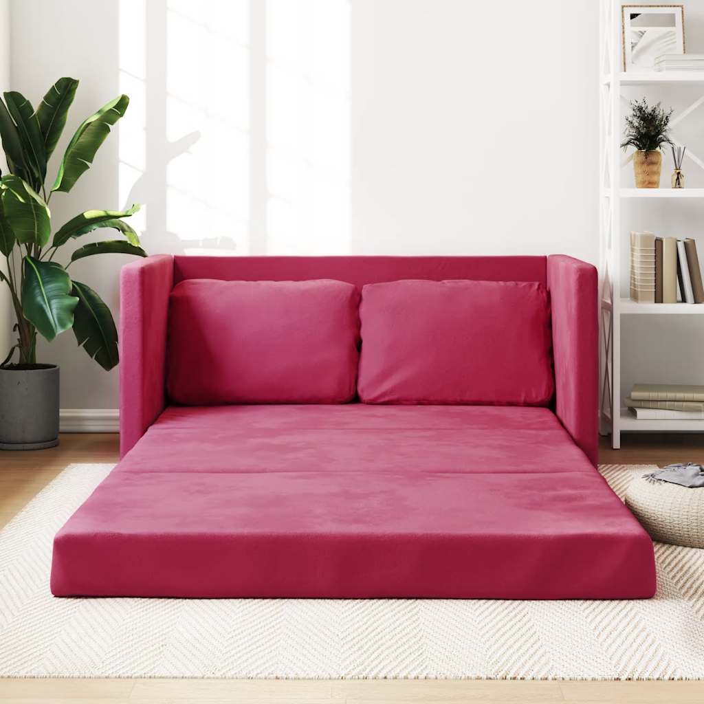 vidaXL Canapea extensibilă de podea 2 în 1, roșu vin, 122x204x55 cm ...