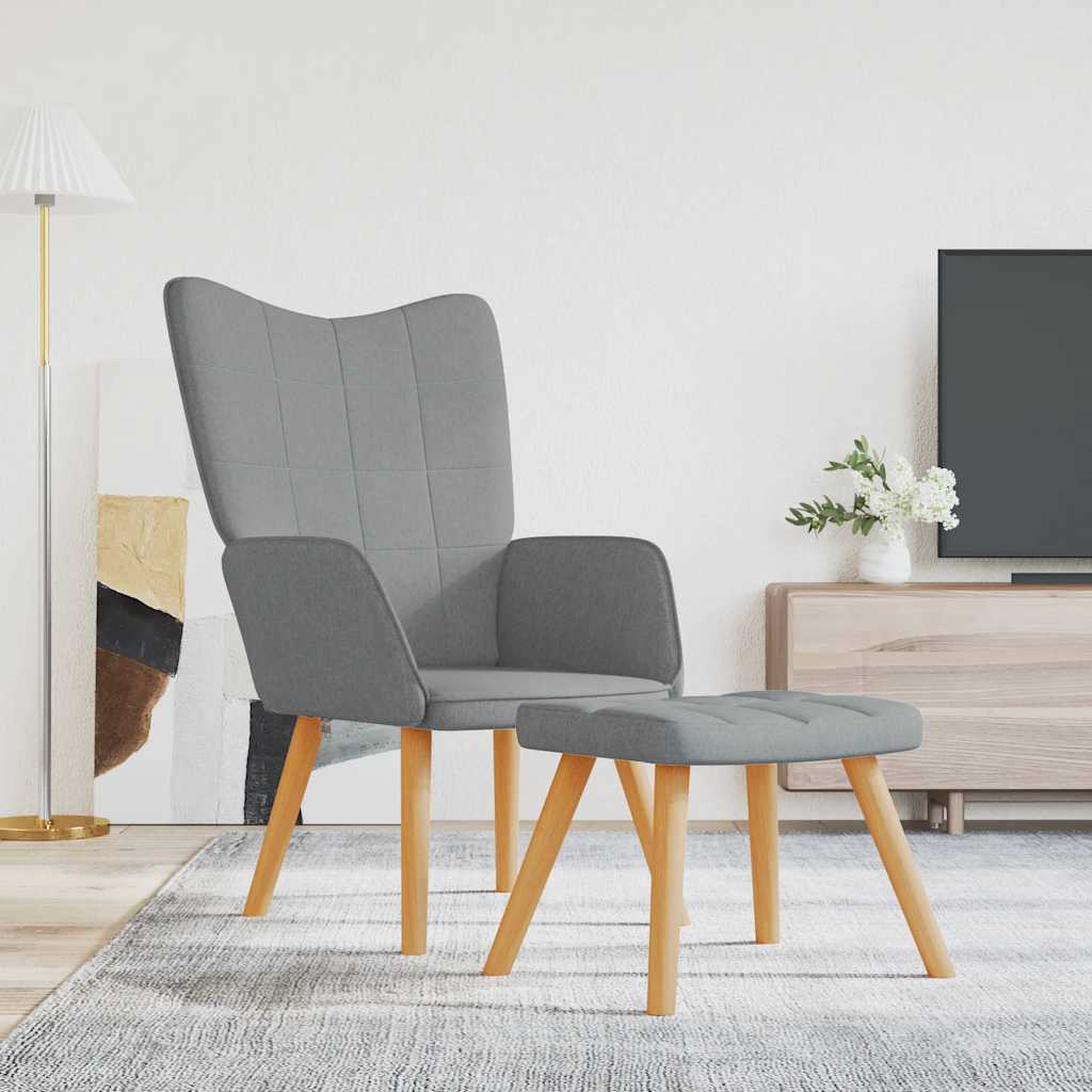vidaXL Scaun de relaxare cu taburet, gri deschis, textil | vidaXL.ro