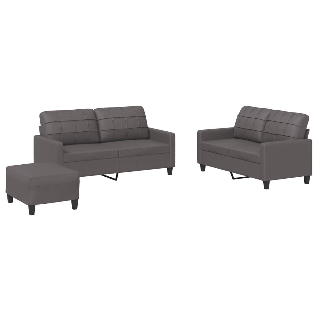 vidaXL Set de canapele cu perne, 3 piese, gri, piele ecologică | vidaXL.ro