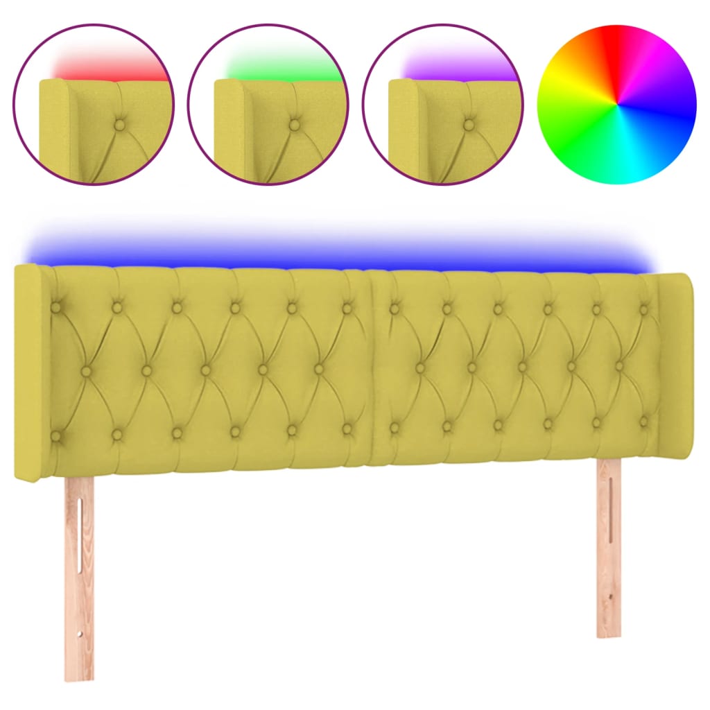 vidaXL Tăblie de pat cu LED, verde, 147x16x78/88 cm, textil | vidaXL.ro