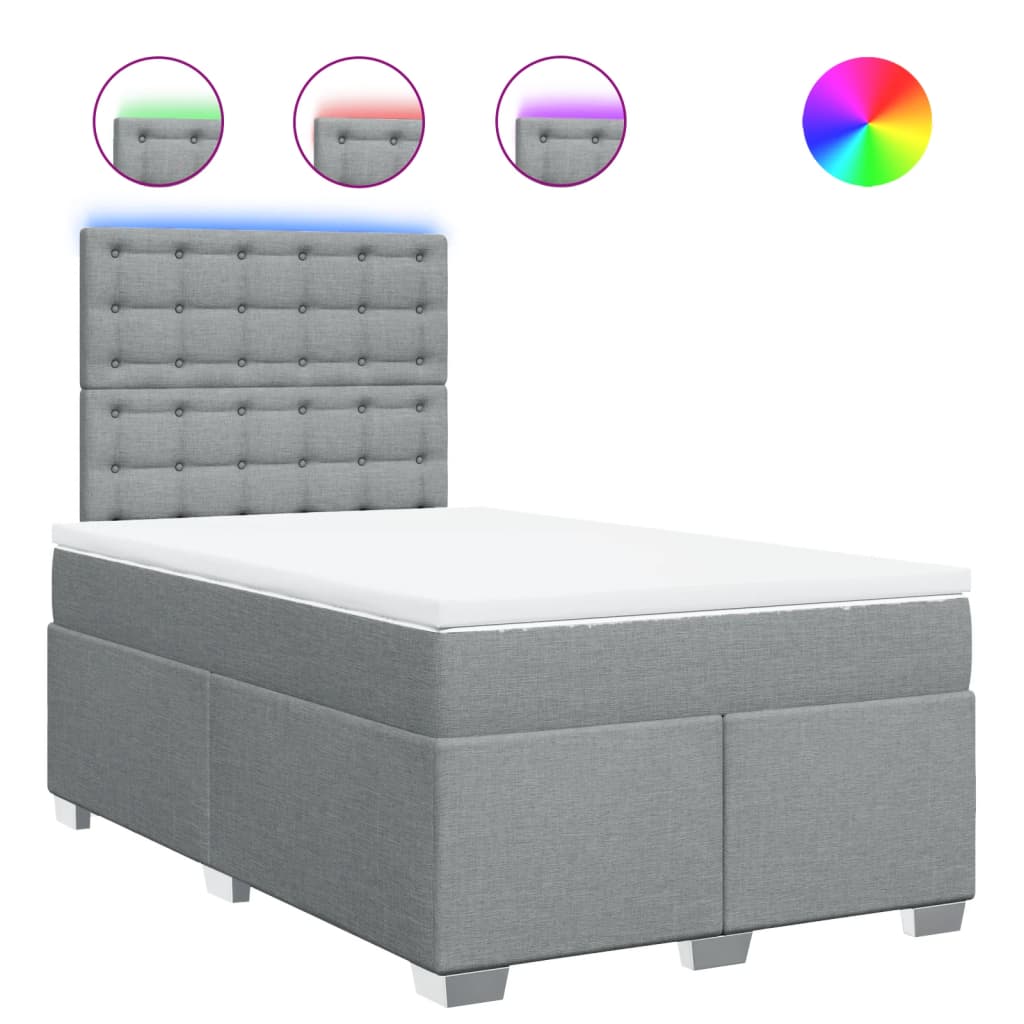 vidaXL Pat box spring cu saltea, gri deschis, 120x190 cm, textil ...