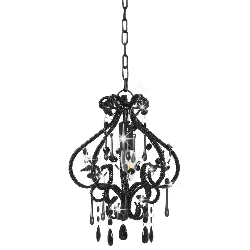 vidaXL Candelabru cu mărgele, negru, rotund, E14 | vidaXL.ro