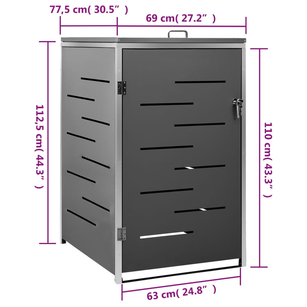 vidaXL Magazie pentru pubelă unică, 69x77,5x112,5 cm, oțel inoxidabil ...