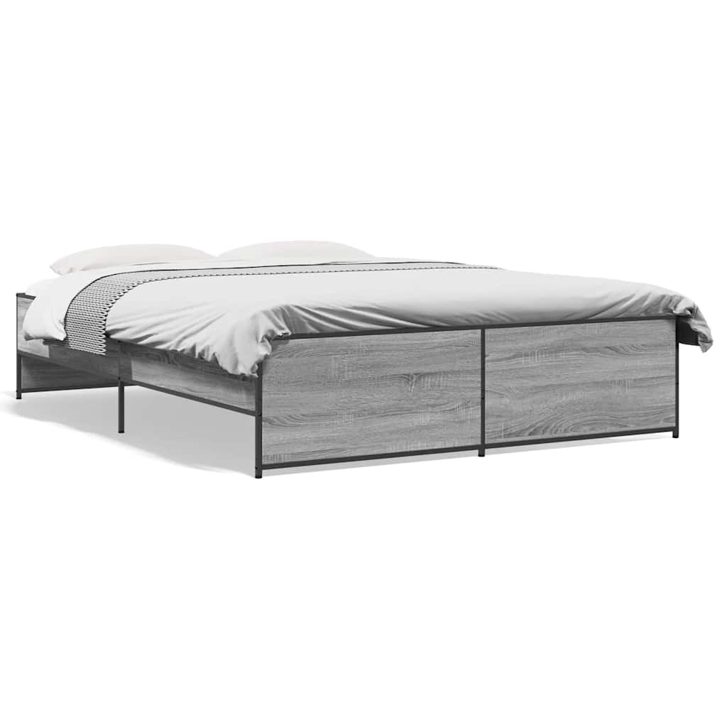 vidaXL Cadru de pat, gri sonoma, 160x200 cm, lemn prelucrat și metal ...