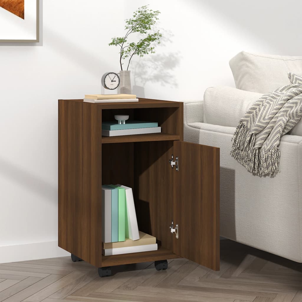 vidaXL Dulap lateral cu roți stejar maro 33x38x60 cm lemn prelucrat ...