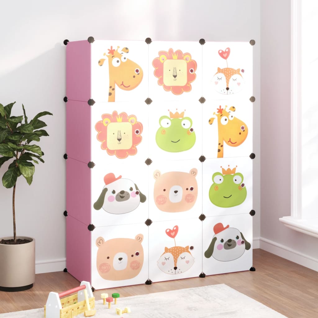 vidaXL Dulap de depozitare cub pentru copii, 12 cuburi, roz, PP | vidaXL.ro